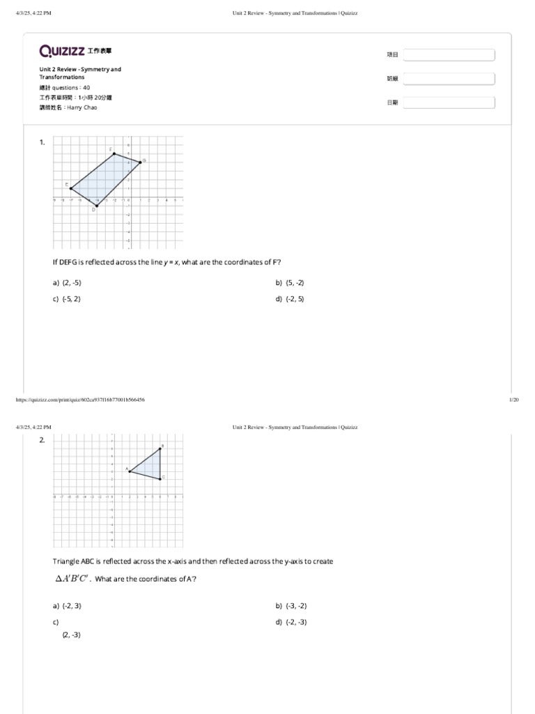 Symmetry and Transformations Review | PDF | Cartesian Coordinate System ...