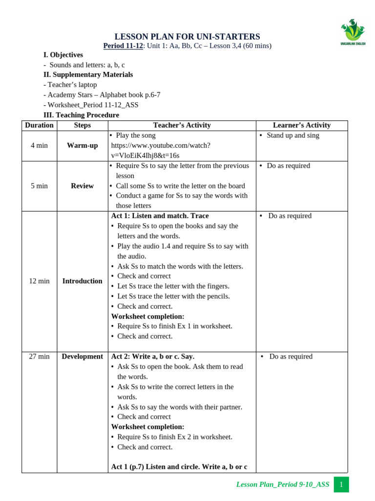 Lesson Plan: Teaching Letters A, B, C | PDF | Cognition | Human ...