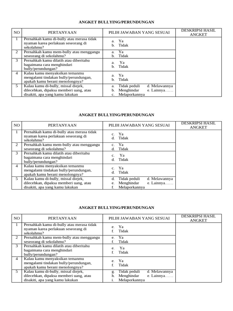 Angket Bullying | PDF