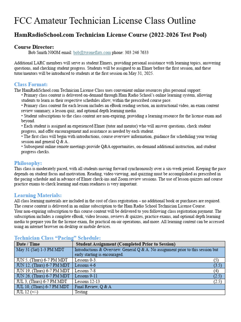 LARC Technician License Class Outline - June 2025 | PDF