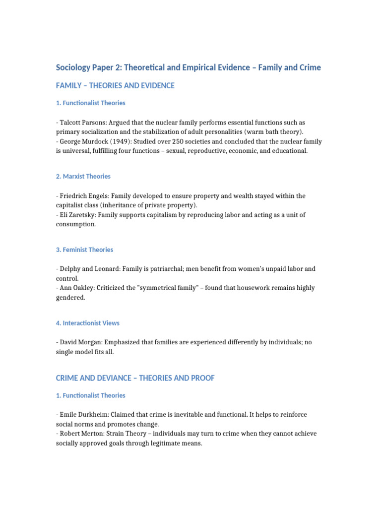 Sociology Paper 2 Theories Evidence Crime Family | PDF | Deviance ...
