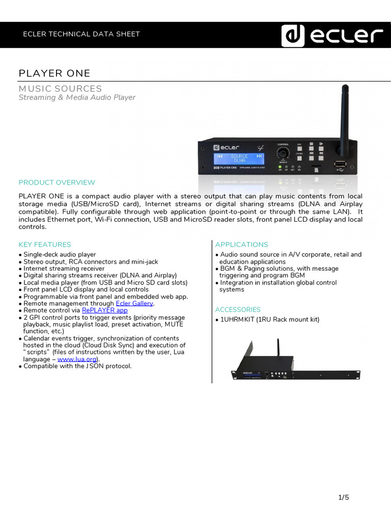 Ecler Player One Audio Player Overview | PDF | Usb | Digital Technology