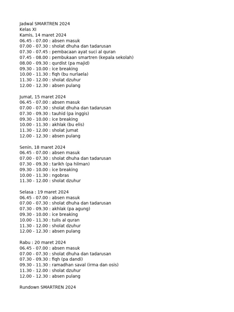 Jadwal Smartren | PDF | Semitic Words And Phrases