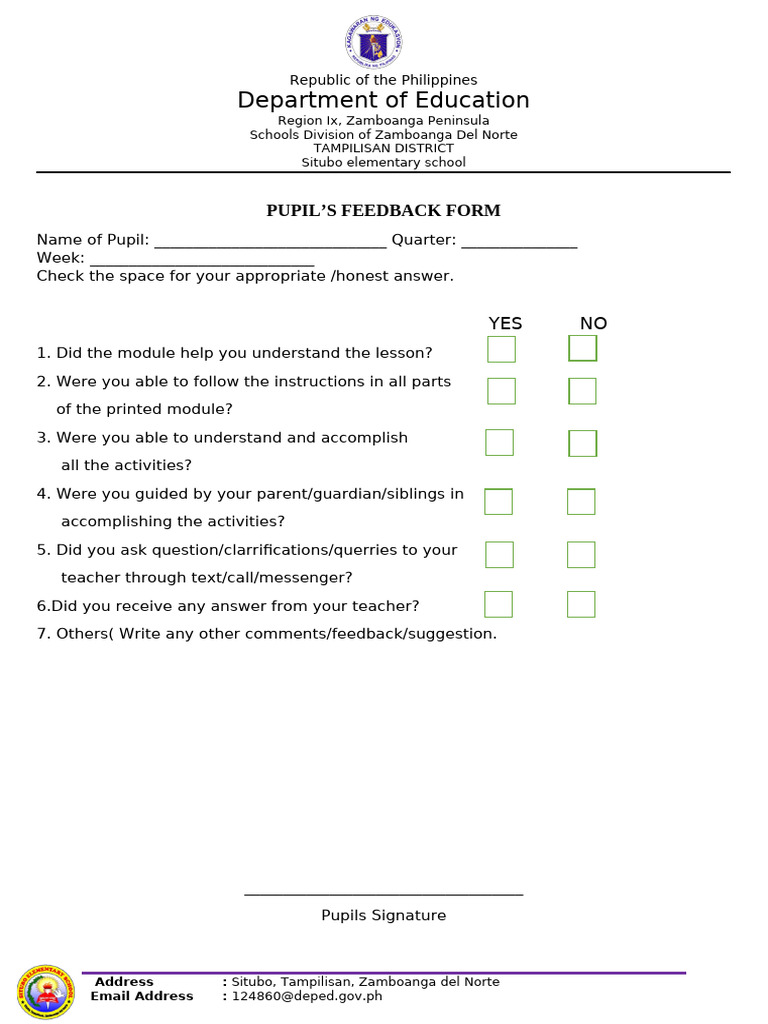 Parent and Pupil Feedback Forms | PDF