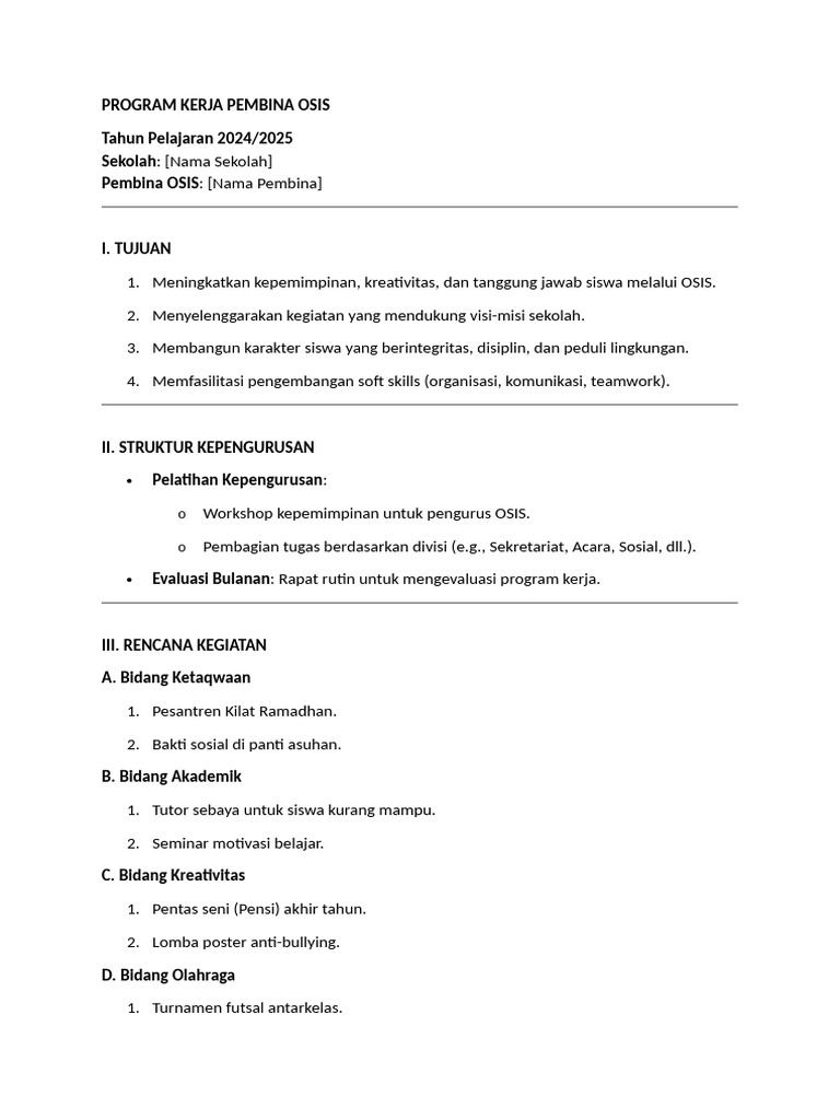 Program Kerja Pembina Osis | PDF
