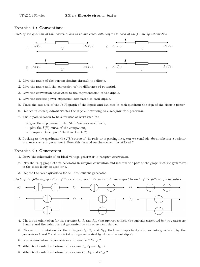 EX 1 Electric Circuits Basics | PDF | Voltage | Electrical Network