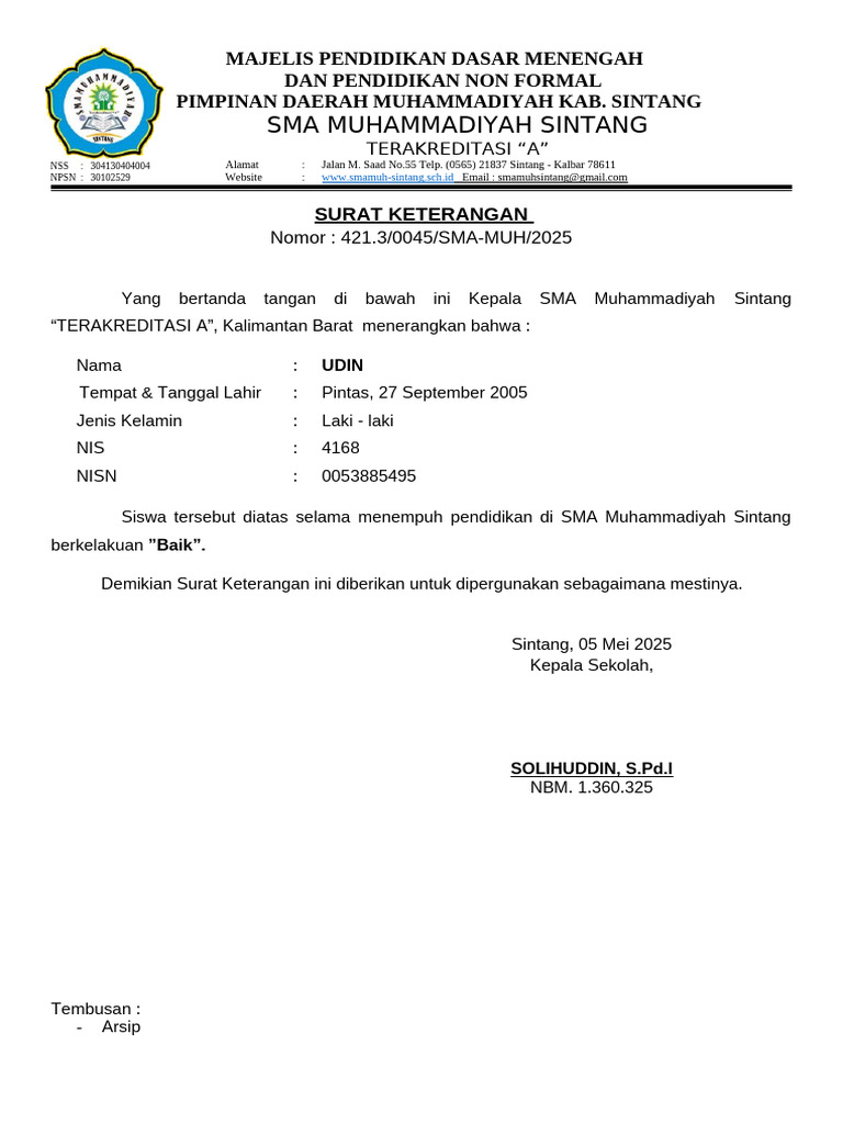 Surat Ket Baik Udin | PDF