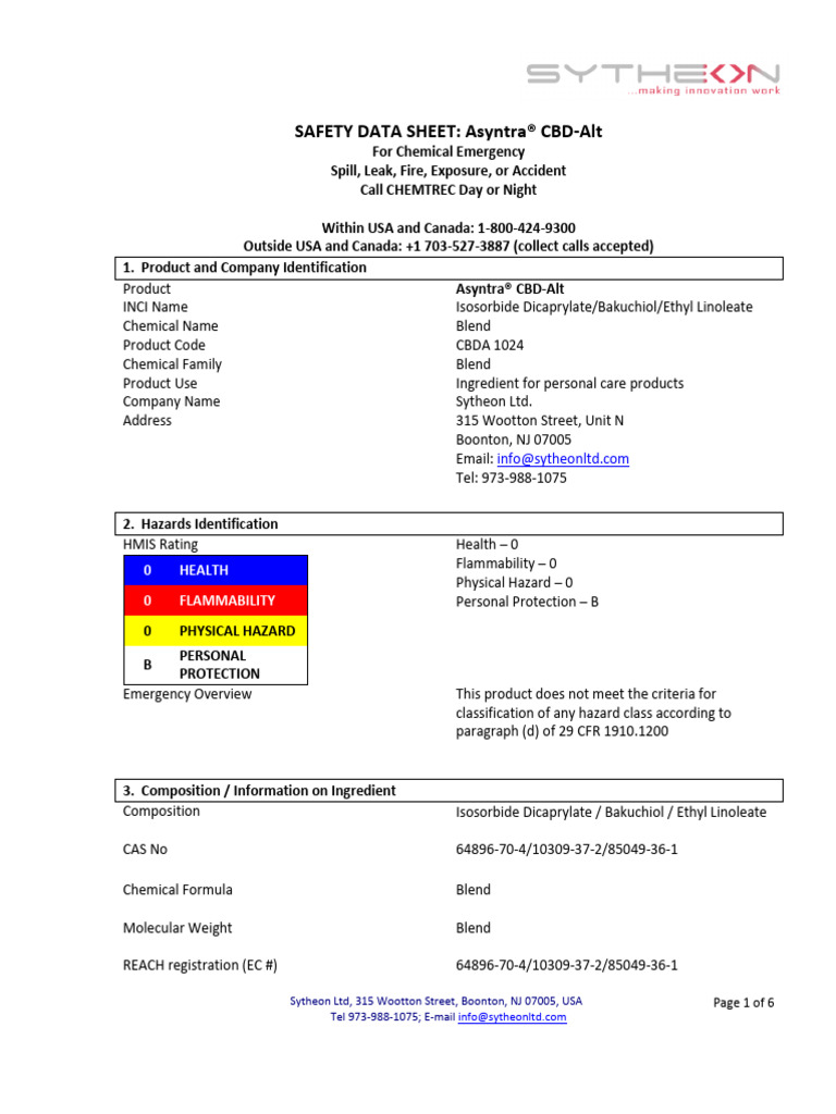 2020 MSDS Asyntra CBD-Alt - US Version | PDF | Toxicity | Firefighting