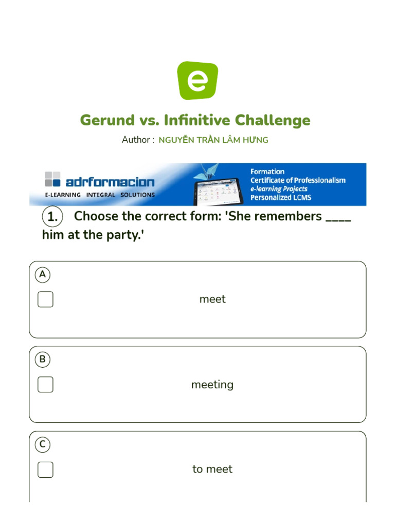 Gerund vs. Infinitive Quiz Challenge | PDF