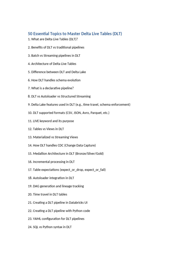 Delta Live Tables and Databricks Workflows Topics | PDF | Computer Programming | Computing