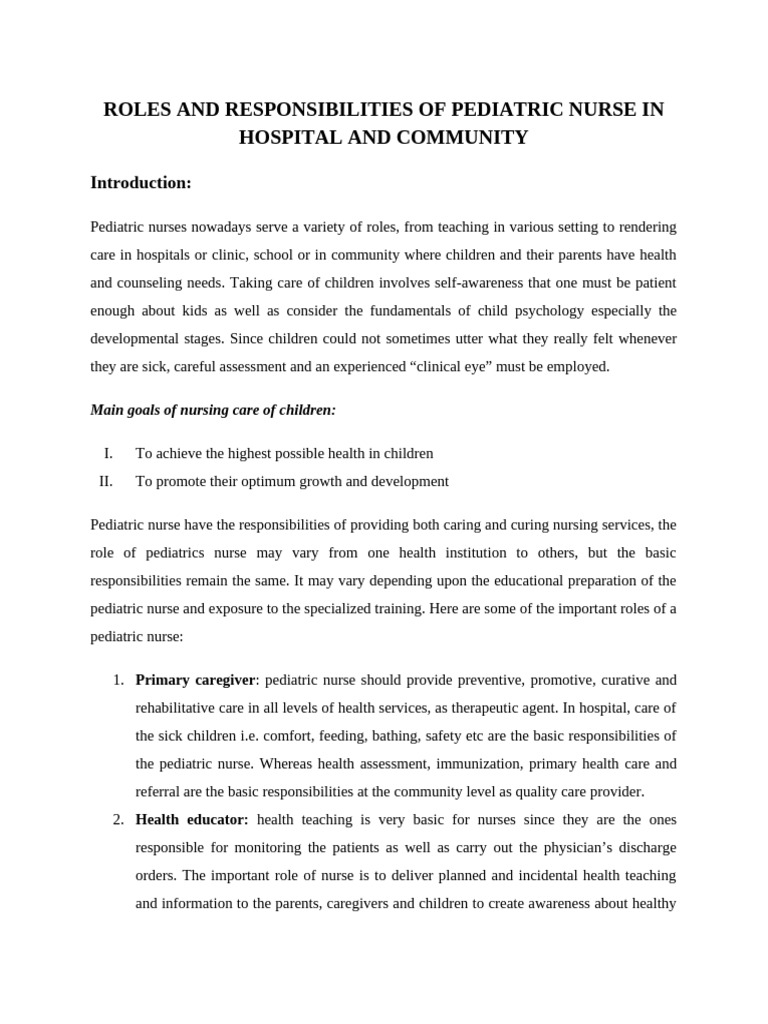 Pediatric Nurse Roles and Responsibilities | PDF | Nursing | Pediatrics
