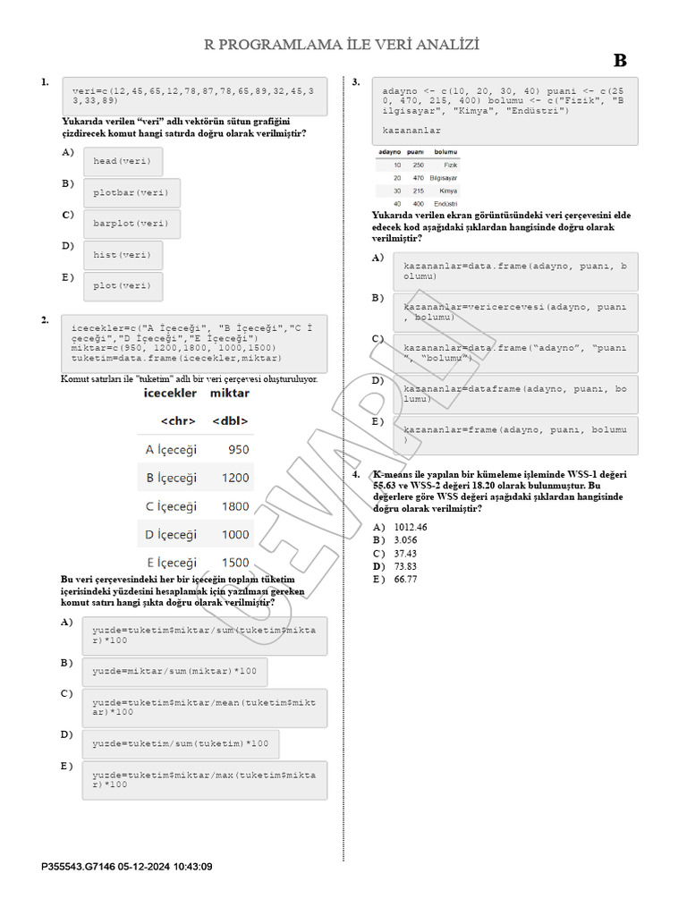 R Programlama Ve Veri Analizi 2024-2025 Final | PDF