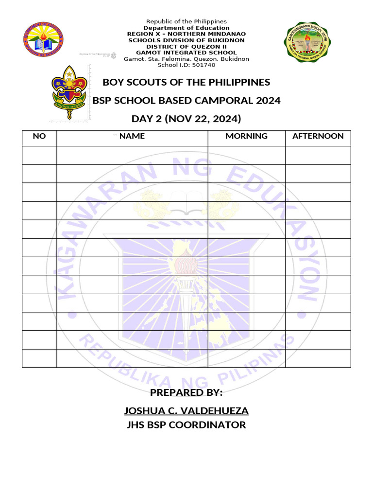 BSP School Camporal Schedule 2024 | PDF