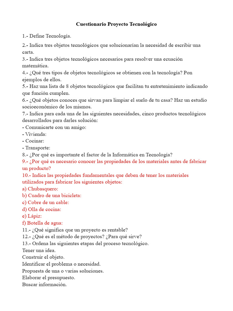 Cuestionario Proyecto | PDF