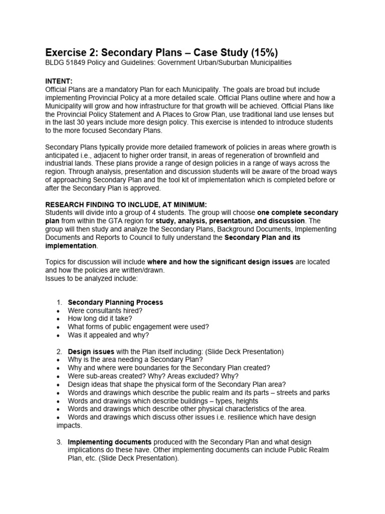 Secondary Plans Case Study Guidelines | PDF | Knowledge | Policy
