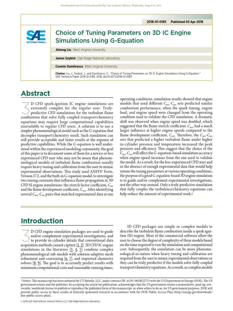 Choice of Tuning Parameters On 3d Ic Engine Simulations Using Ge 2018 ...