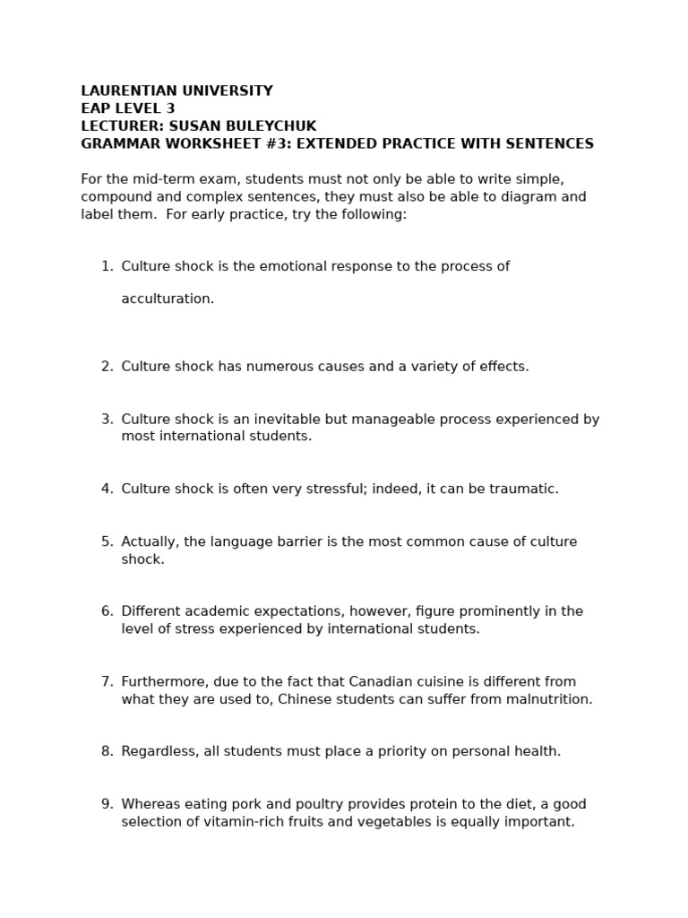 Grammar Worksheet #4 - Practice Diagramming Sentence Types (Extended) | PDF