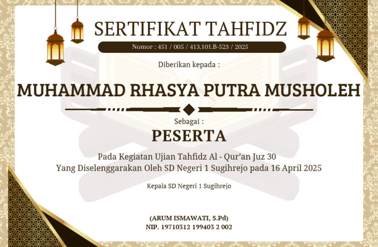 Sertifikat Tahfidz Rasya | PDF