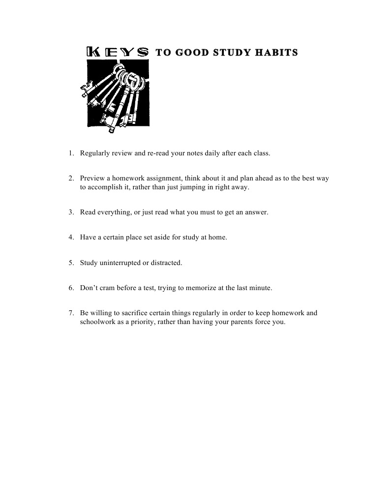 Keys To Good Study Habits | PDF | Self-Improvement