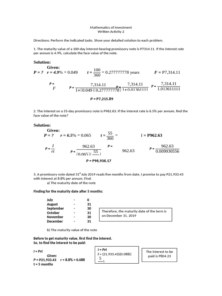 Investment Mathematics Problem Solutions | PDF | Interest | Private Sector