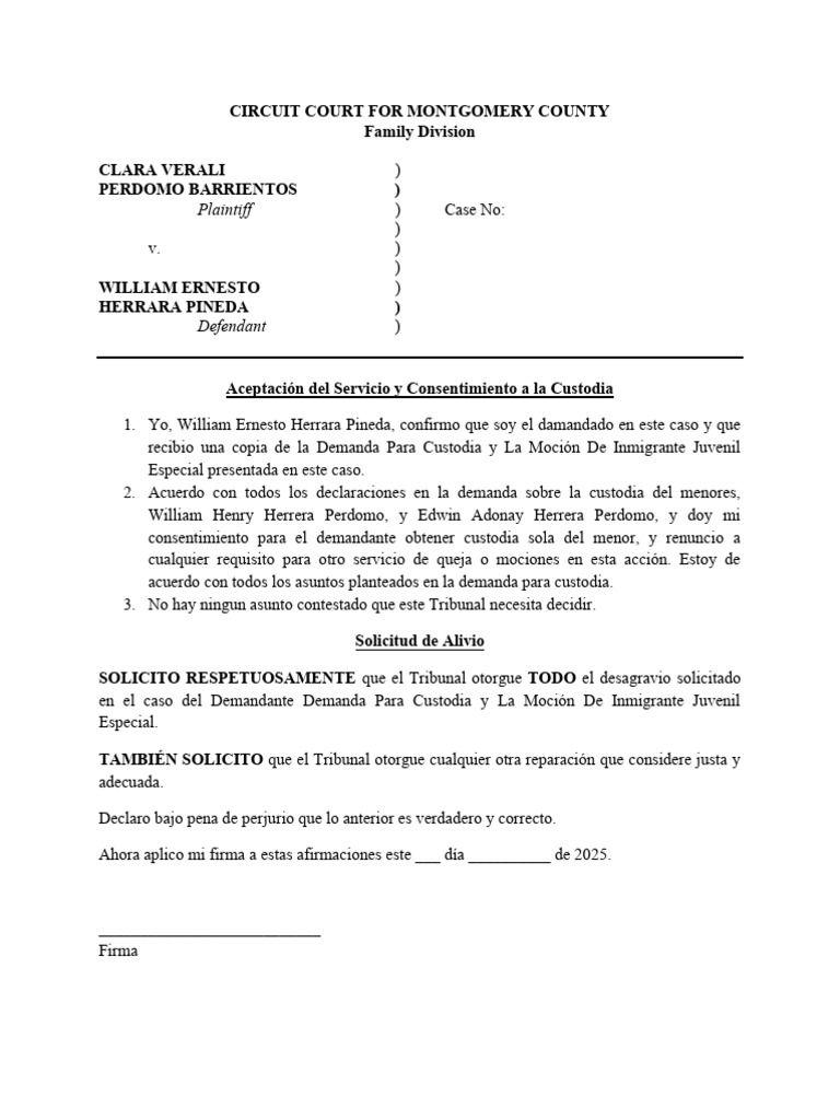 Acceptance of Service & Consent - Spanish - 100709 | PDF