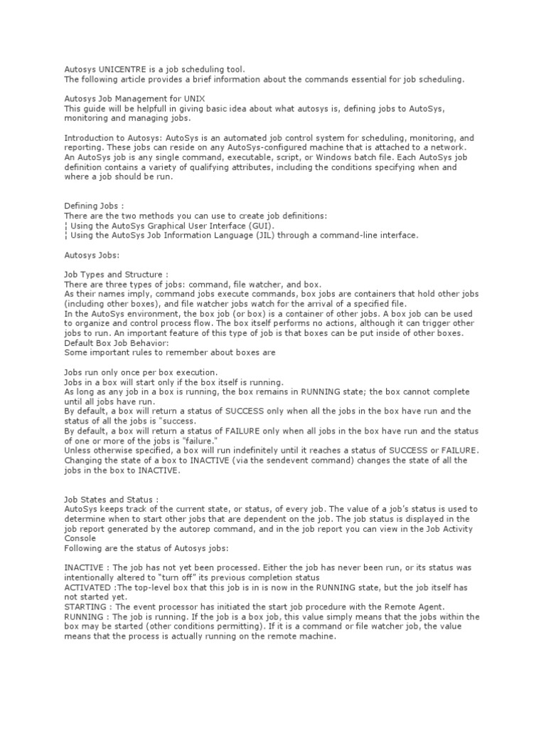 Autosys Job Scheduling Commands Guide | PDF | Command Line Interface ...
