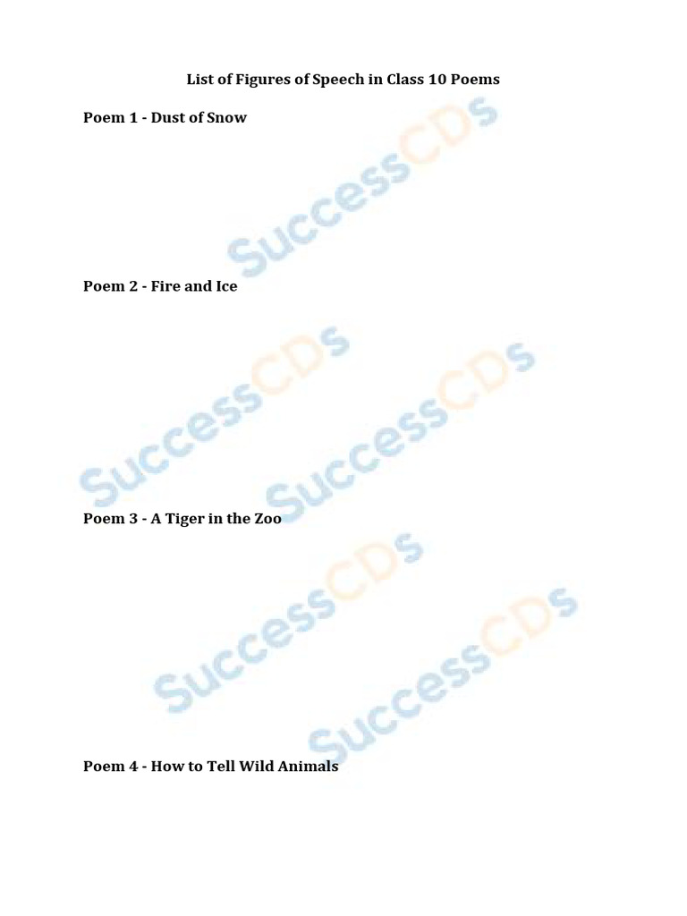 List of Figures of Speech in Class 10 Poems PDF | PDF