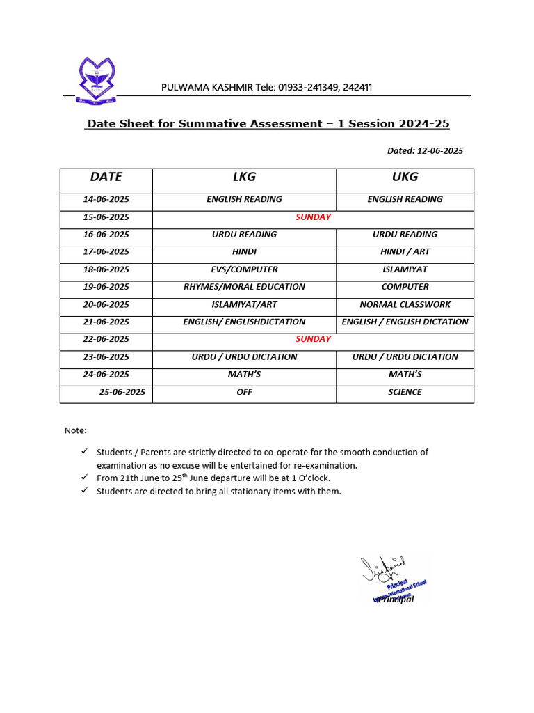 Summative Assessment 1 Dates 2025 | PDF