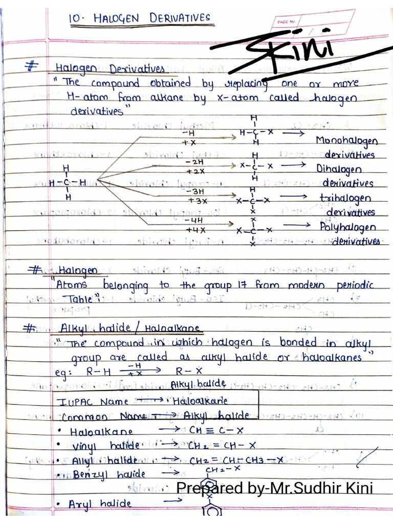 Ch.10) Notes Halogen Derivatives-1 | PDF