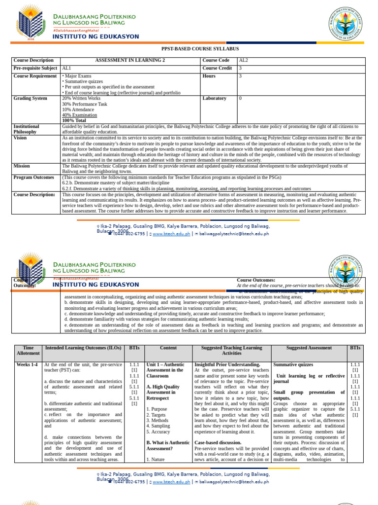 AL2 - Assessment in Learning 2 | PDF | Educational Assessment | Teachers