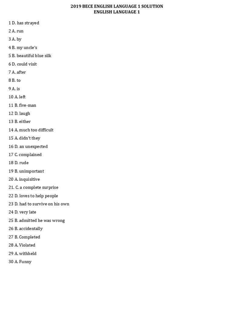 2019 Bece English Language 1 Solution | PDF