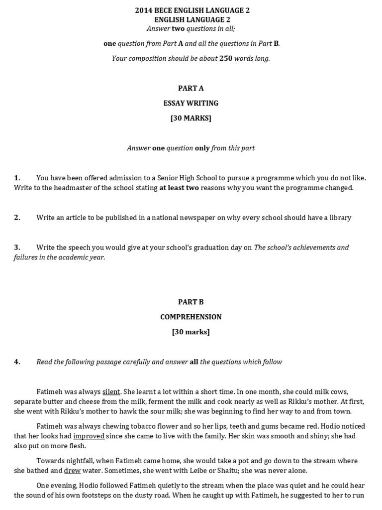 2014 Bece English Language 2 | PDF