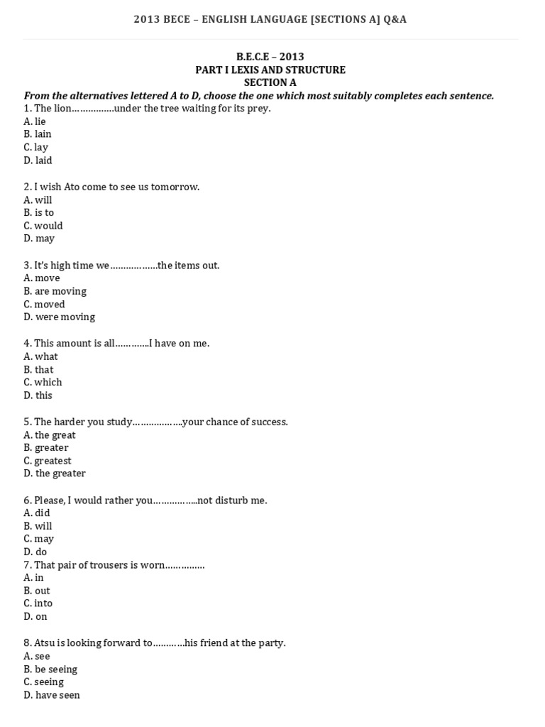 2013 Bece - English Language (Sections A) Q&A | PDF | Monologue