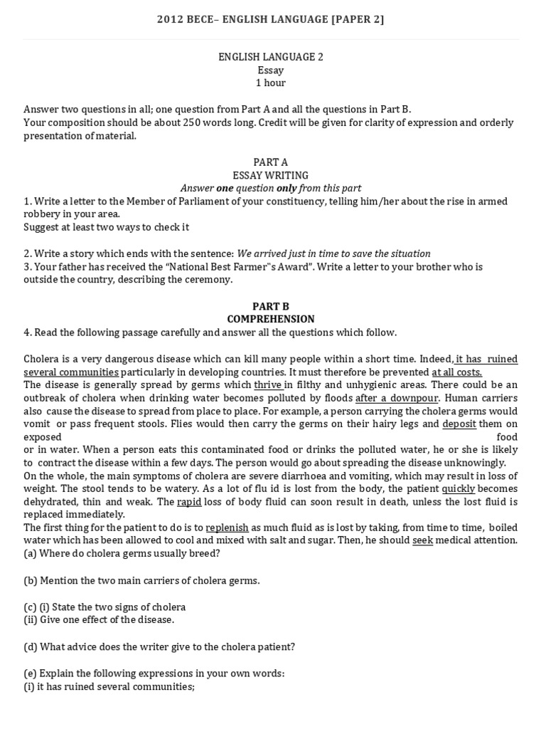 2012 Bece - English Language (Paper 2) | PDF | Cholera | Microbiology