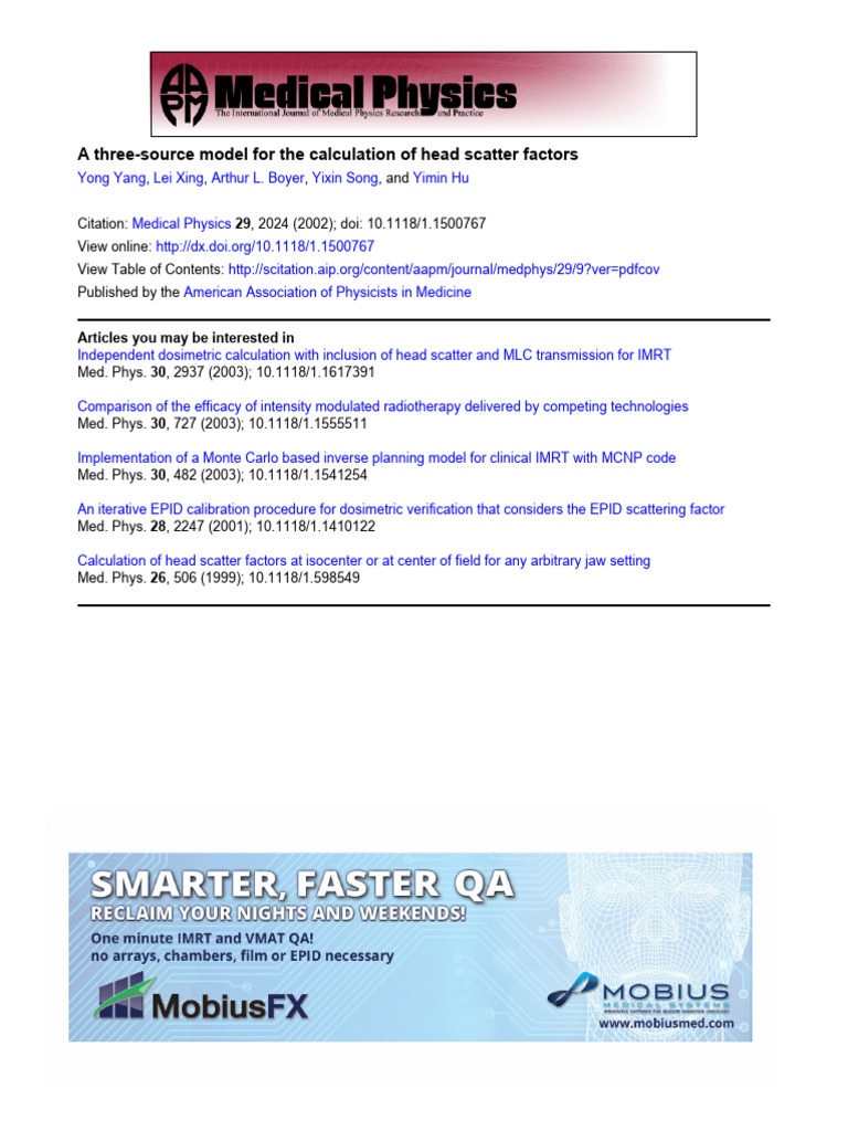 A Three-Source Model For The Calculation of Head Scatter Factors | PDF ...