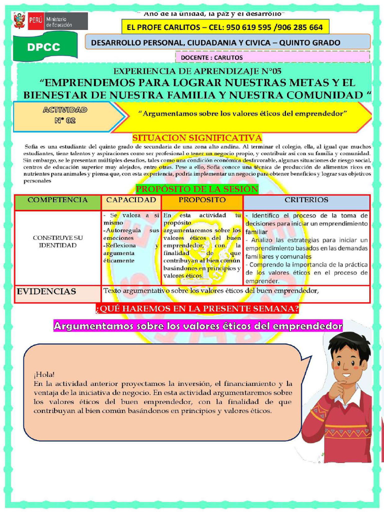 Experiencia de Aprendizaje #05 - Actividad #02 - Desarrollo Personal Ciudadania y Civica - 5to ...