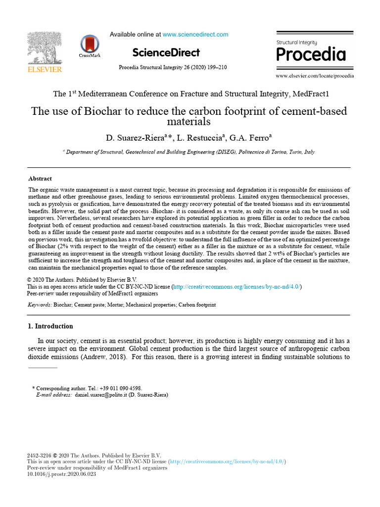 The Use of Biochar To Reduce The Carbon Footprint of Cement-Based | PDF ...