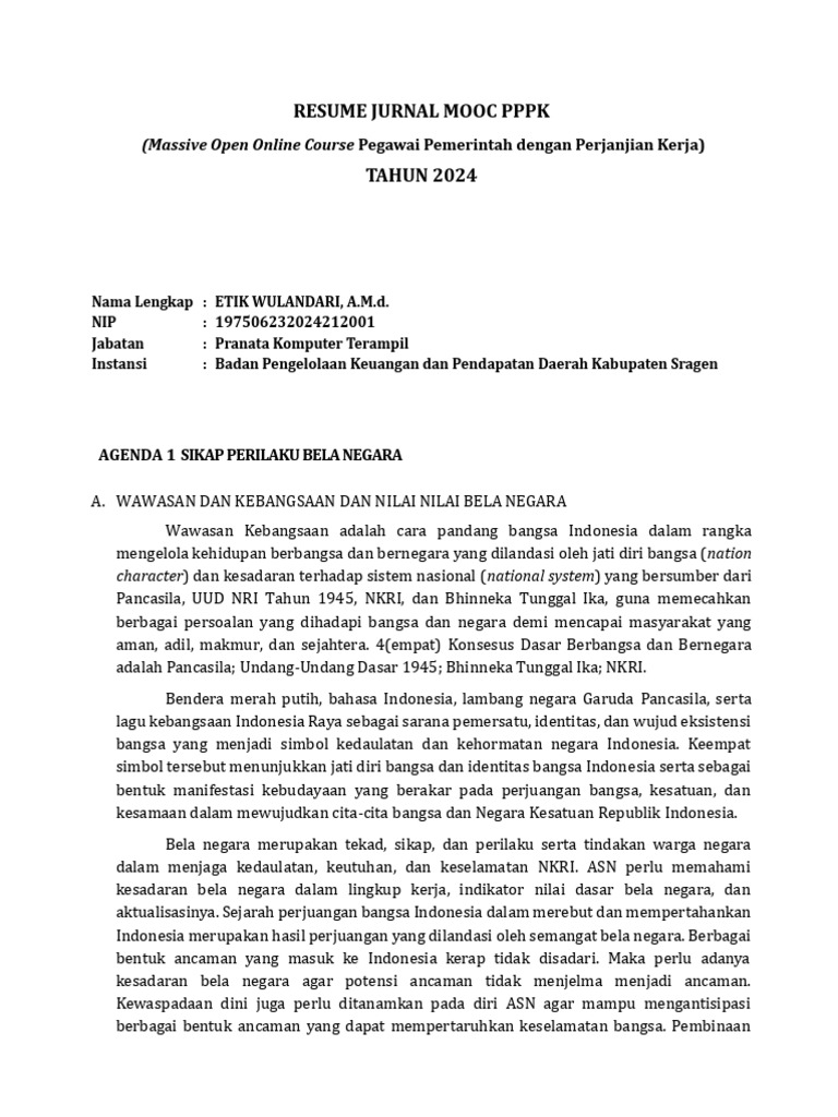 Resume Jurnal Mooc PPPK Tahun 2024 | PDF