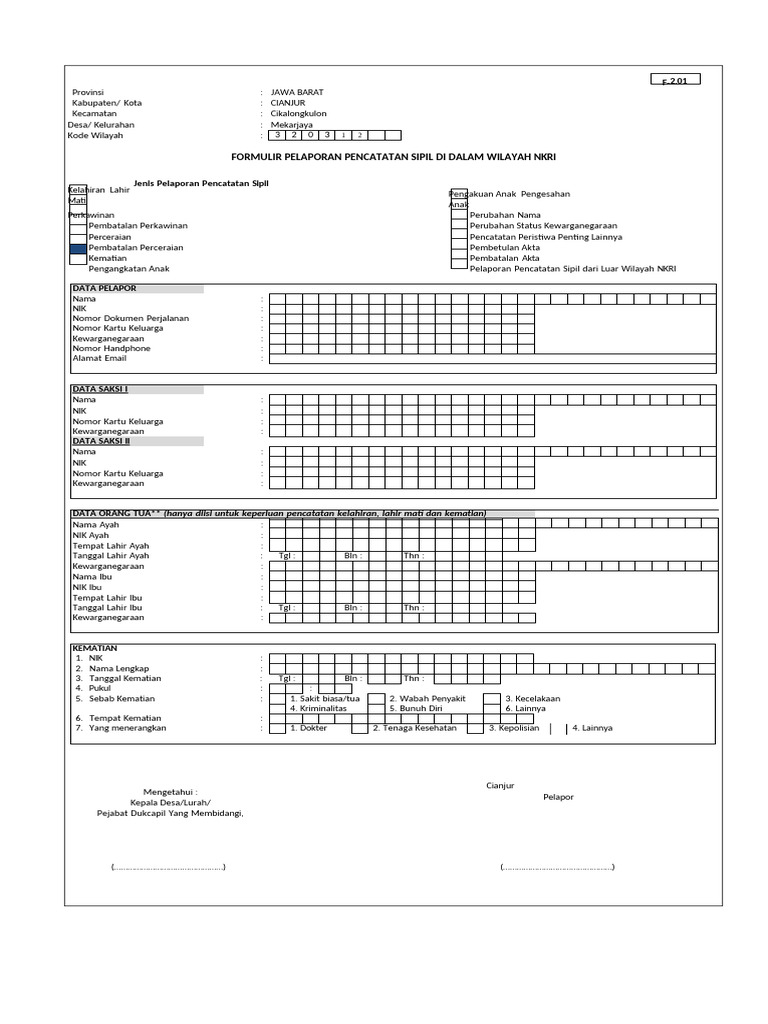 Form Pencatatan Kematian | PDF