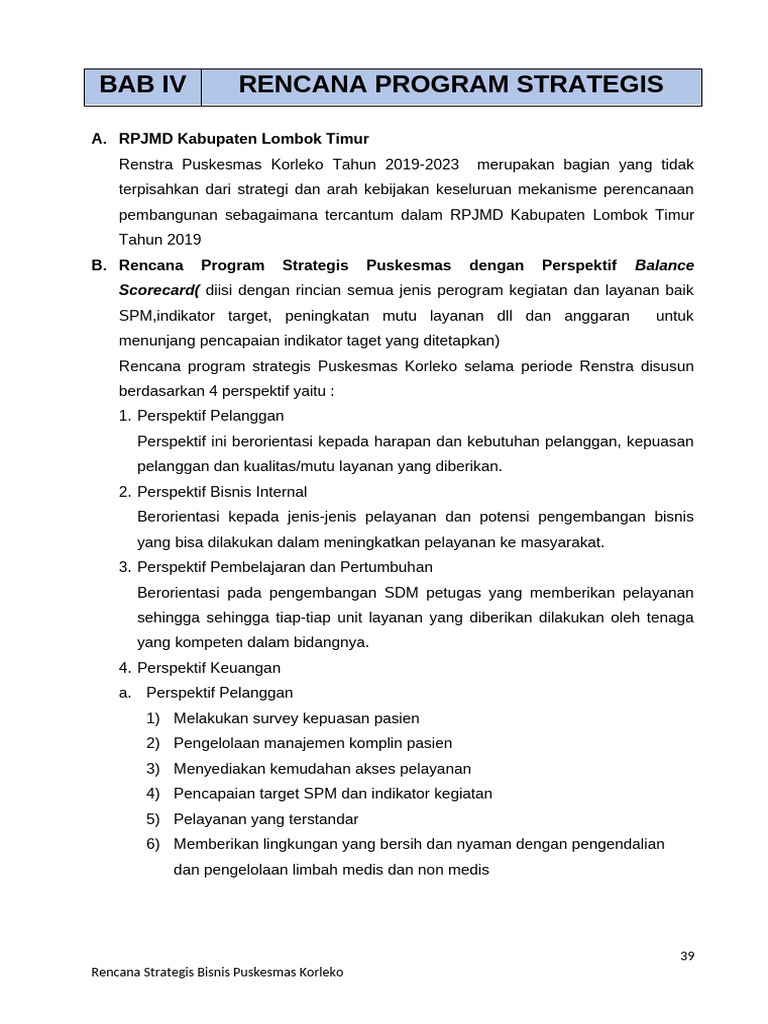 Rencana Strategis Puskesmas Korleko | PDF
