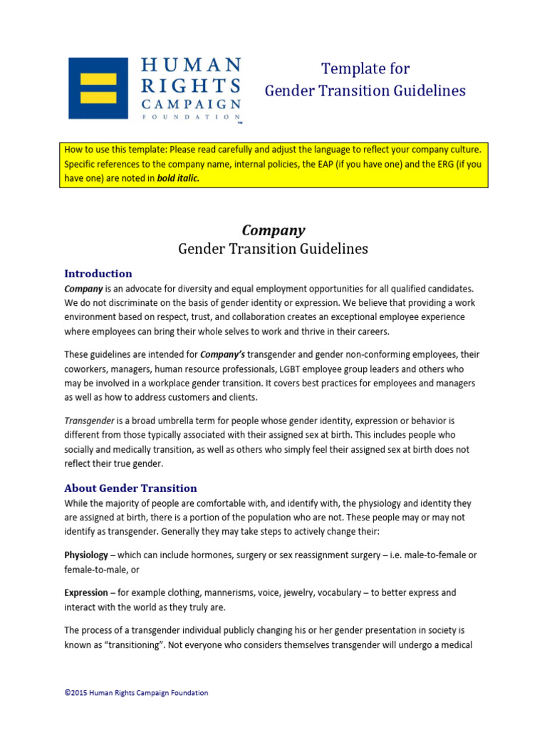 Module 4x Gender Transition Guidelines Template | PDF | Transgender ...