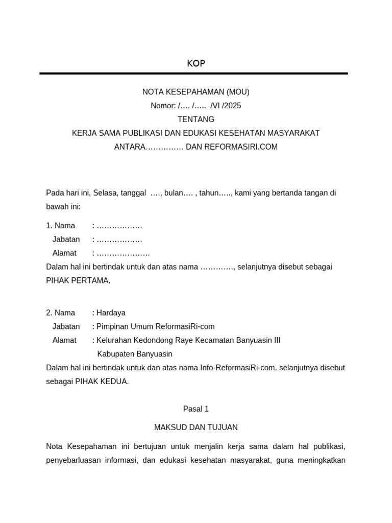 Contoh Mou Media | PDF