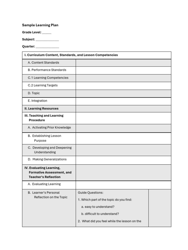 Learning Plan Template | PDF | Learning | Cognitive Science