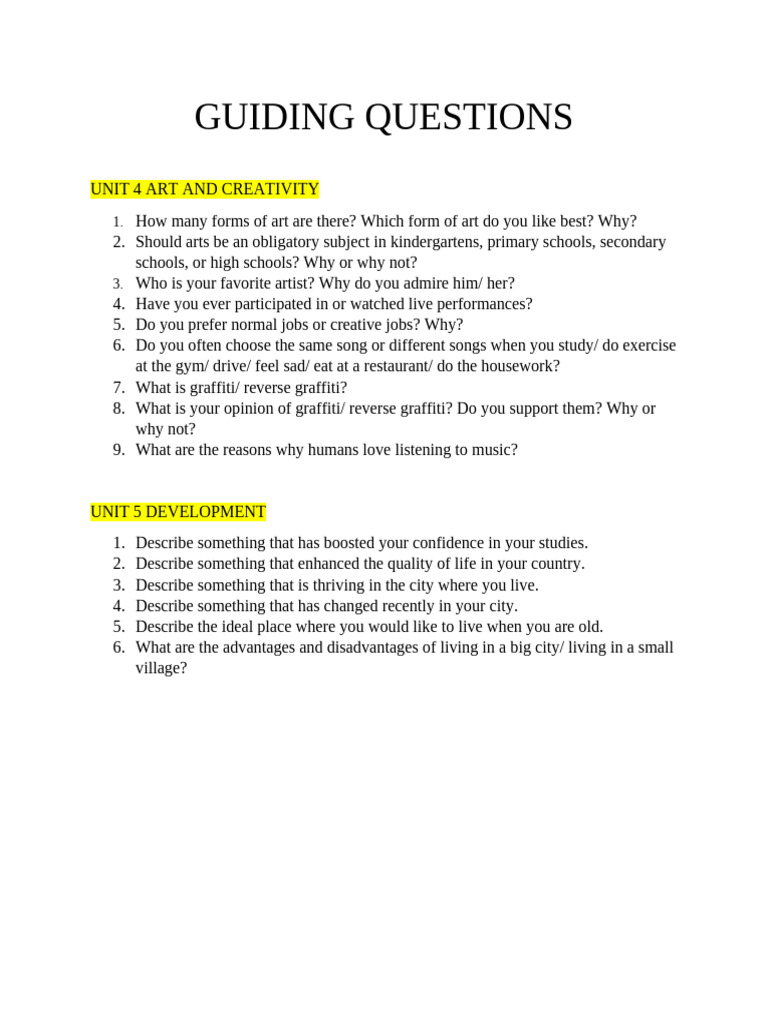 TANC8 (2019) - Speaking Questions Unit4-5 Upper | PDF