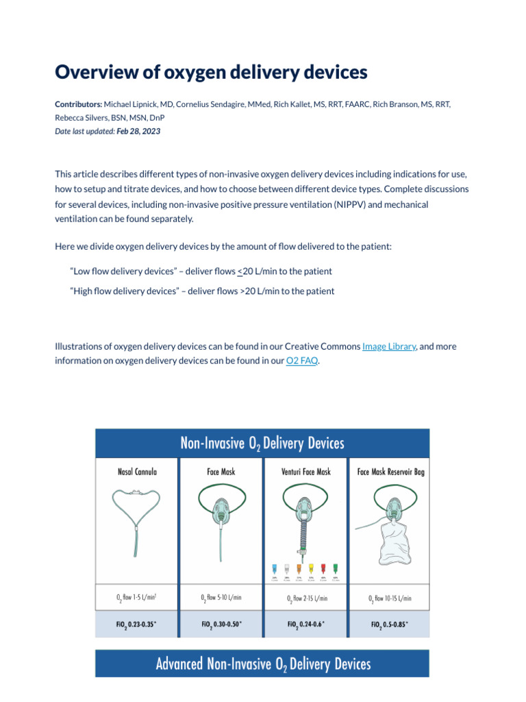 Oxygen Delivery Devices Overview | PDF | Clinical Medicine | Pulmonology