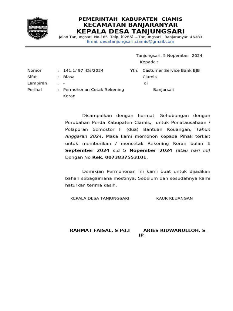 Surat Perm. Cetak Rek. Koran | PDF