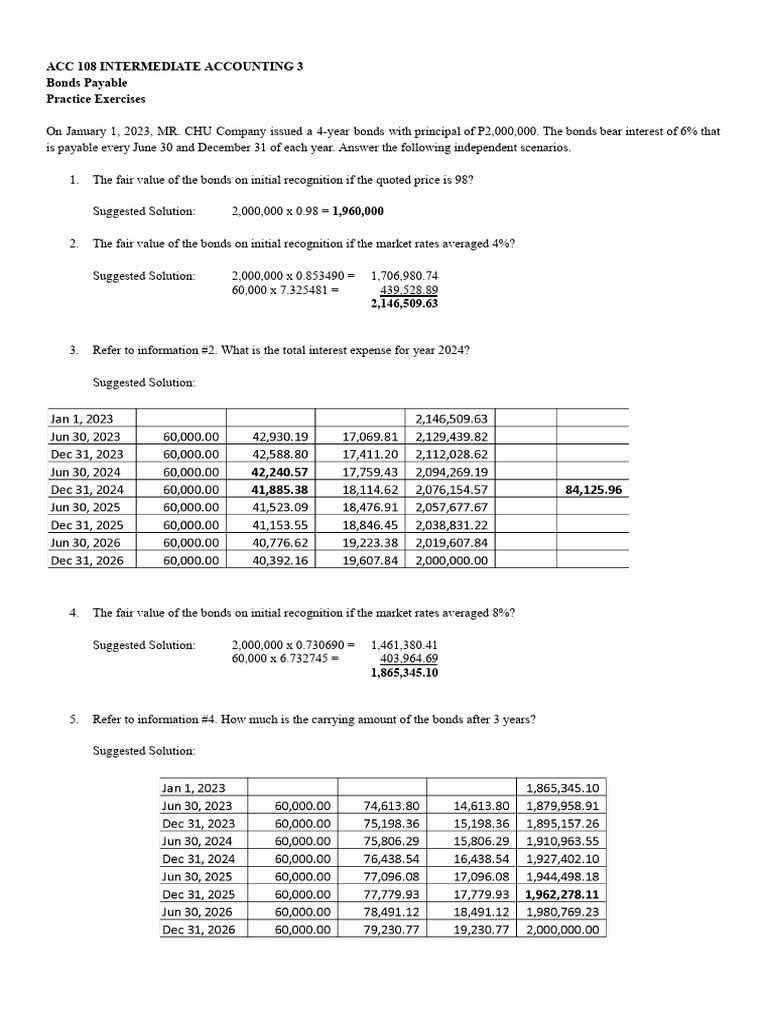 Pratice Exercises - Bonds Payable | PDF