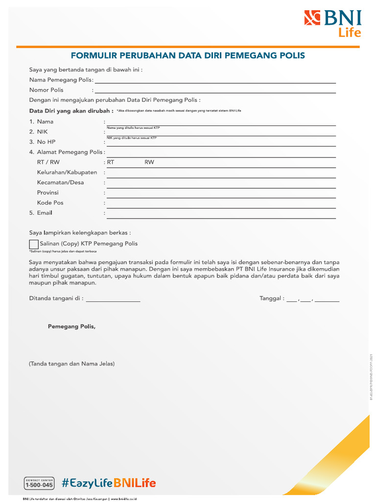 Form Perubahan Data Diri Pemegang Polis | PDF
