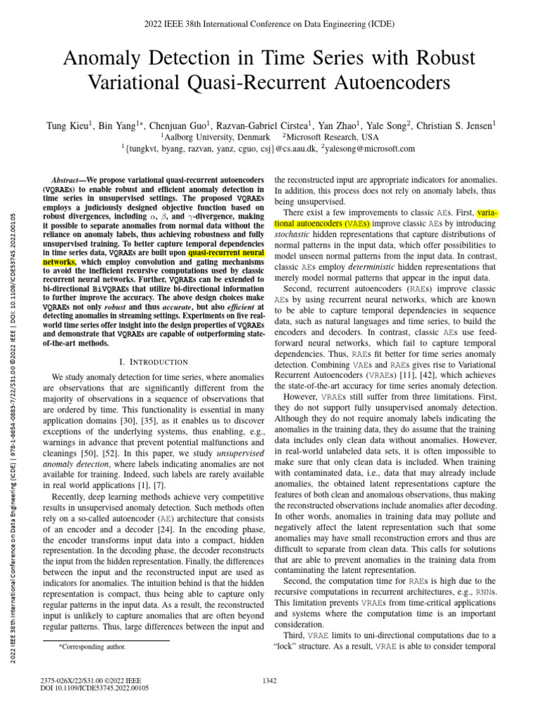 Anomaly Detection in Time Series With Robust Variational Quasi-Recurrent Autoencoders | PDF ...