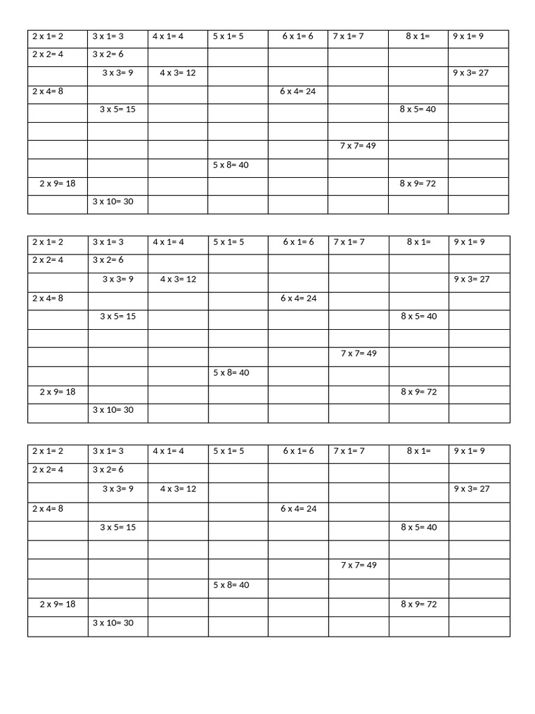 Multiplication Table Examples | PDF